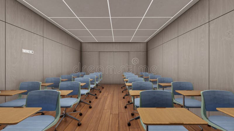 Modern Minimalist Classroom with Wood Paneling and Sleek Lighting ...
