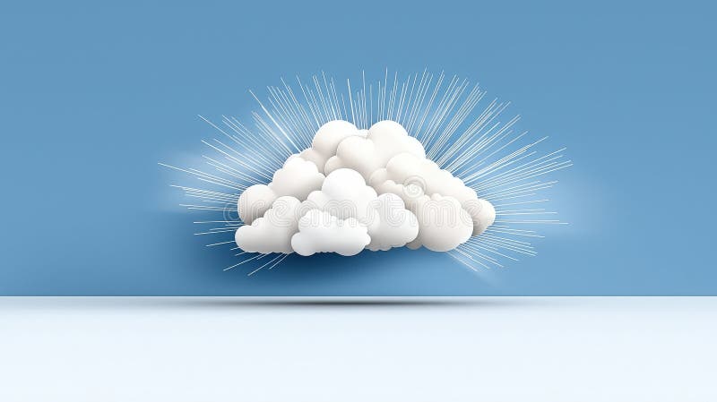 Modern Minimalist Cloud Design with Rays on Blue Background for ...