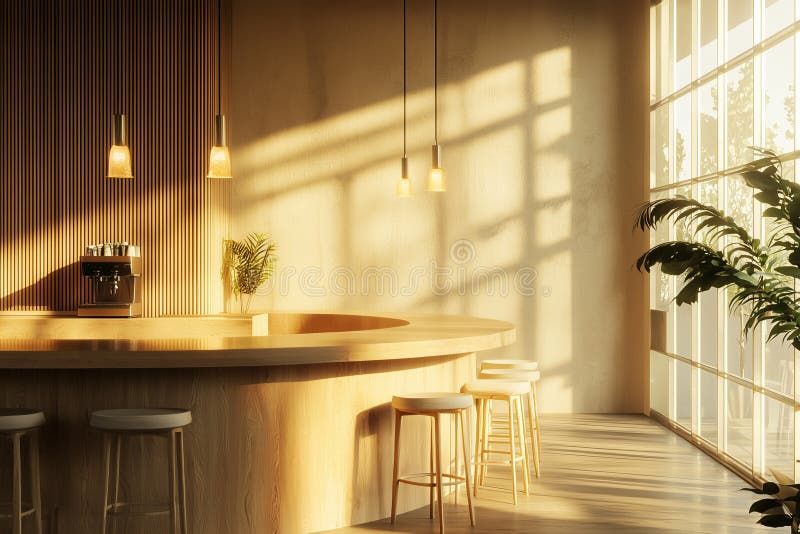 Modern Minimalist Coffee Bar Interior Stock Illustration - Illustration ...