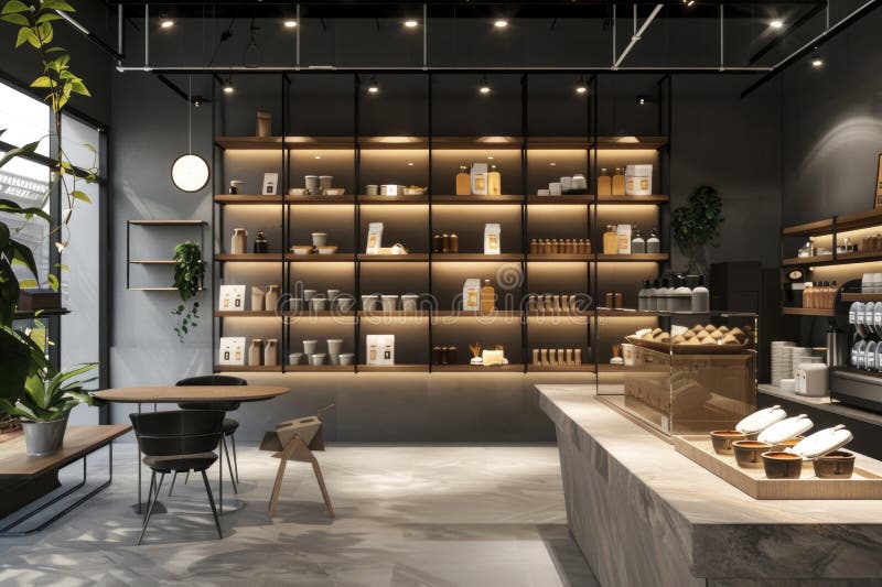 Modern Minimalist Coffee Shop Interior with Sleek Design and Ambient ...