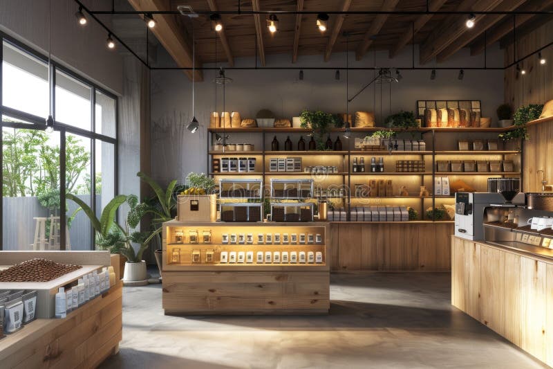 Modern Minimalist Coffee Shop Interior with Sleek Design and Ambient ...