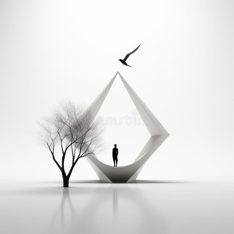 Modern Minimalist Composition with Geometric Object and Birds Stock ...