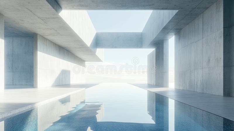 Modern Minimalist Concrete Architecture with Infinity Pool Stock ...