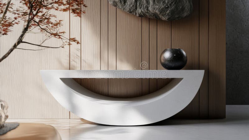 Modern Minimalist Concrete Bench with Curved Design Stock Illustration ...