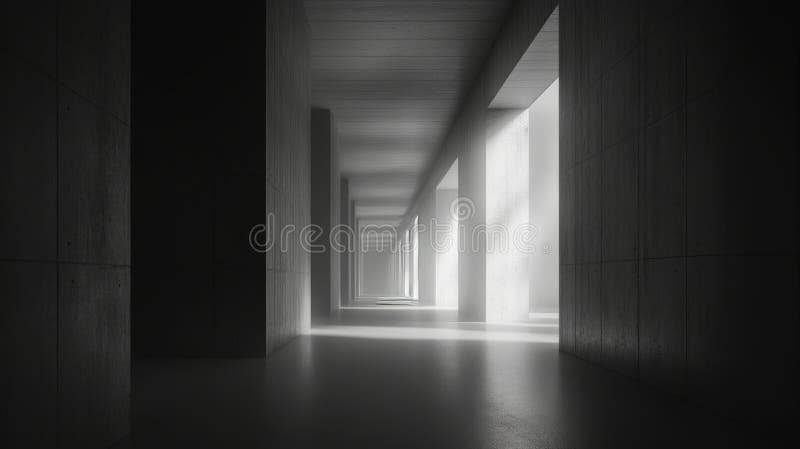 Modern Minimalist Concrete Corridor with Dramatic Lighting and Shadows ...
