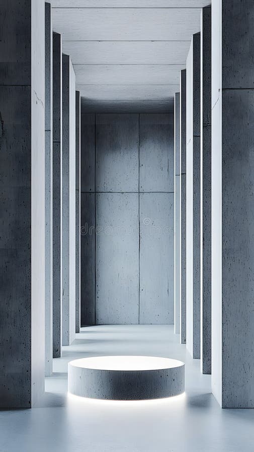 Modern Minimalist Concrete Corridor with a Podium Stock Illustration ...
