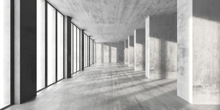 Modern Minimalist Concrete Hallway with Natural Light and Shadows Stock ...