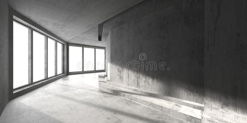 Modern Minimalist Concrete Interior Design with Large Windows Stock ...