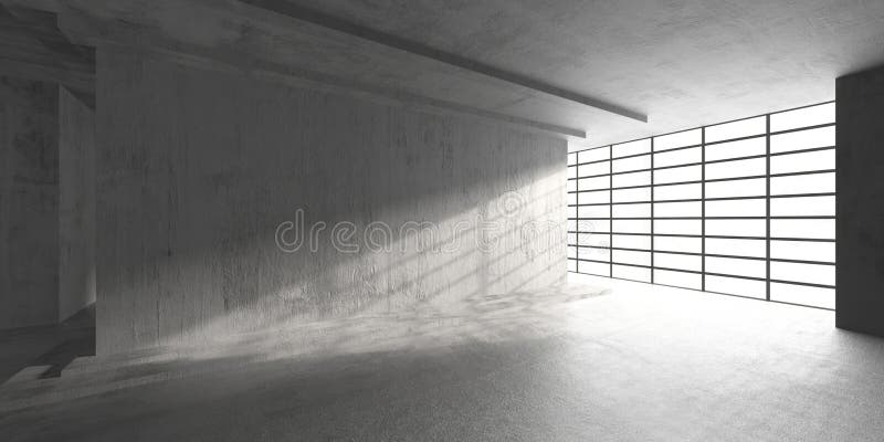 Modern Minimalist Concrete Room with Sunlight through Grid Window Stock ...