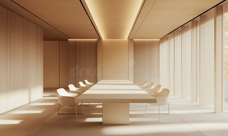 Modern Minimalist Conference Room with Long Table and Elegant Lighting ...