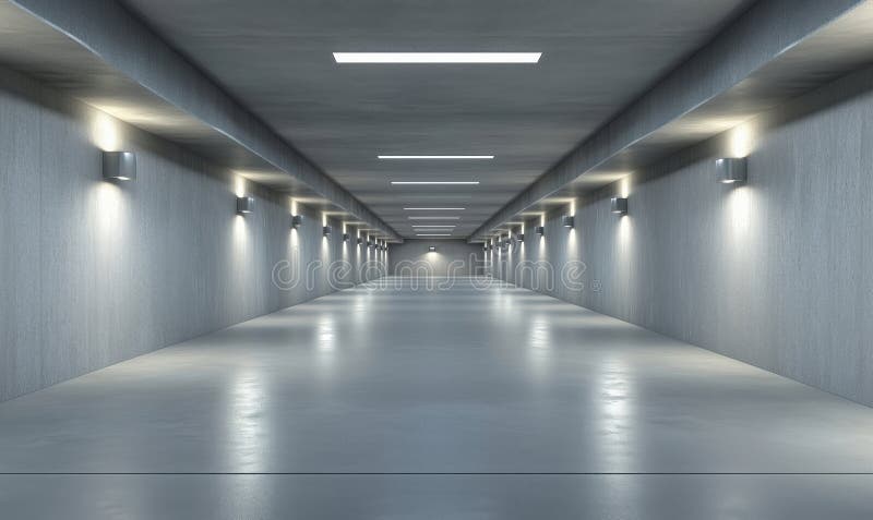 Modern Minimalist Corridor with Ambient Lighting and Concrete Walls ...