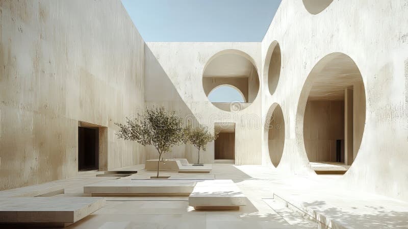 Modern Minimalist Courtyard Architecture Serene Beige Concrete Design ...
