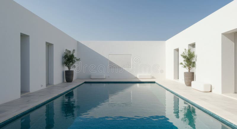 Modern Minimalist Courtyard Pool with White Walls Stock Illustration ...