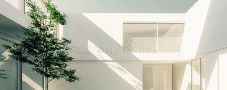 Modern Minimalist Courtyard with Sunlight and Tree Stock Image - Image ...