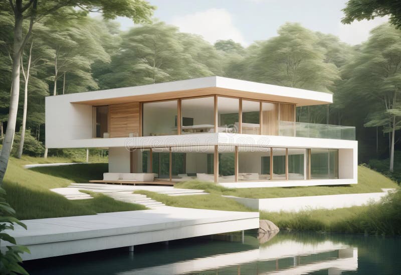 A Modern, Minimalist 3D House with Clean Lines Stock Illustration ...