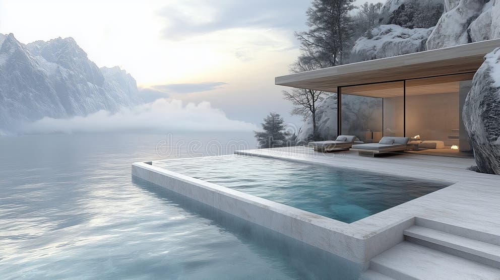 Modern Minimalist Deck with Infinity Pool Stock Photo - Image of deck ...