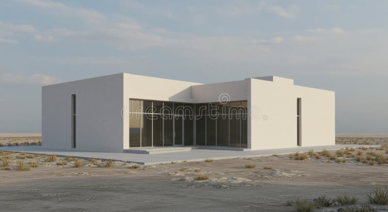 Modern Minimalist Desert House Rendering Stock Illustration ...