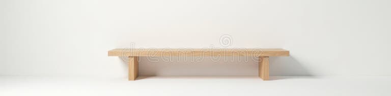 Modern Minimalist Design, Light Wood Bench on Plain White Backdrop ...