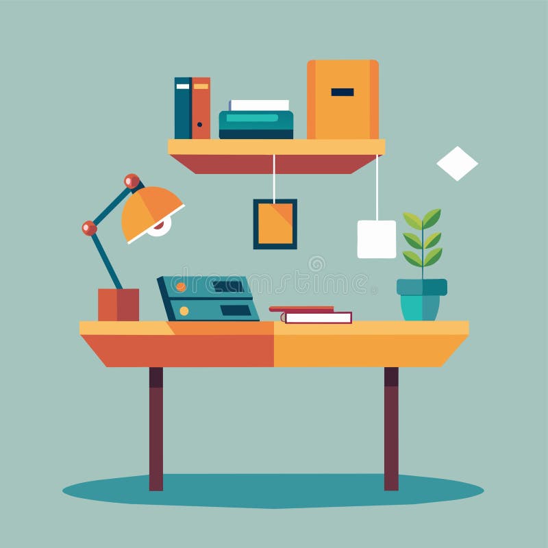 A Modern, Minimalist Desk with a Floating Design and a Desk Lamp, a ...