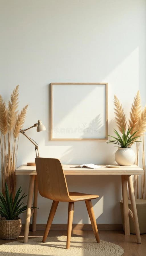 Modern Minimalist Desk, Pampas Grass, Boho Vibe, Table, Rustic Stock ...