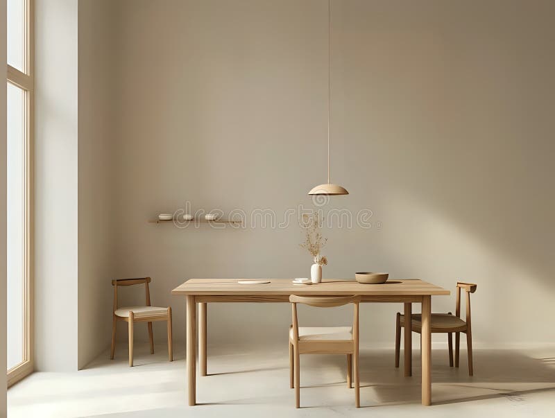 Modern Minimalist Dining Room with a Simple, Wooden Table and Chairs ...