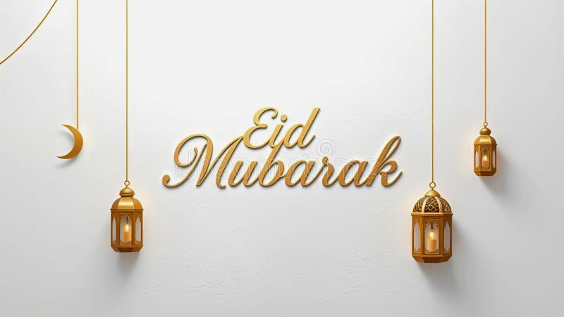 Minimalist 3D Eid Mubarak with Elegant Gold & Silver Accents Stock ...