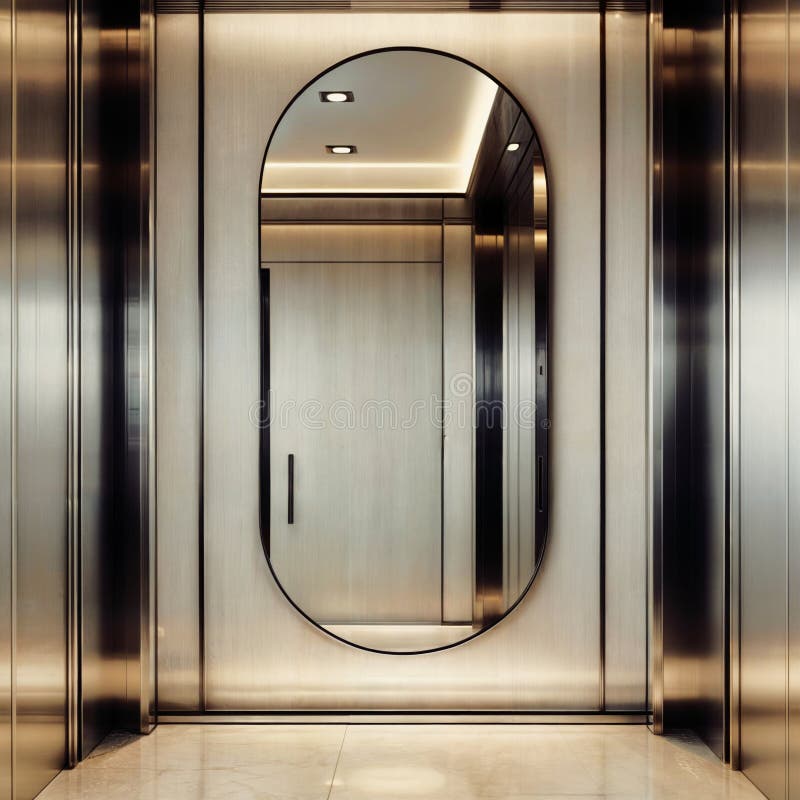 Modern and Minimalist Elevator Interior Design Focusing on a Large Oval ...