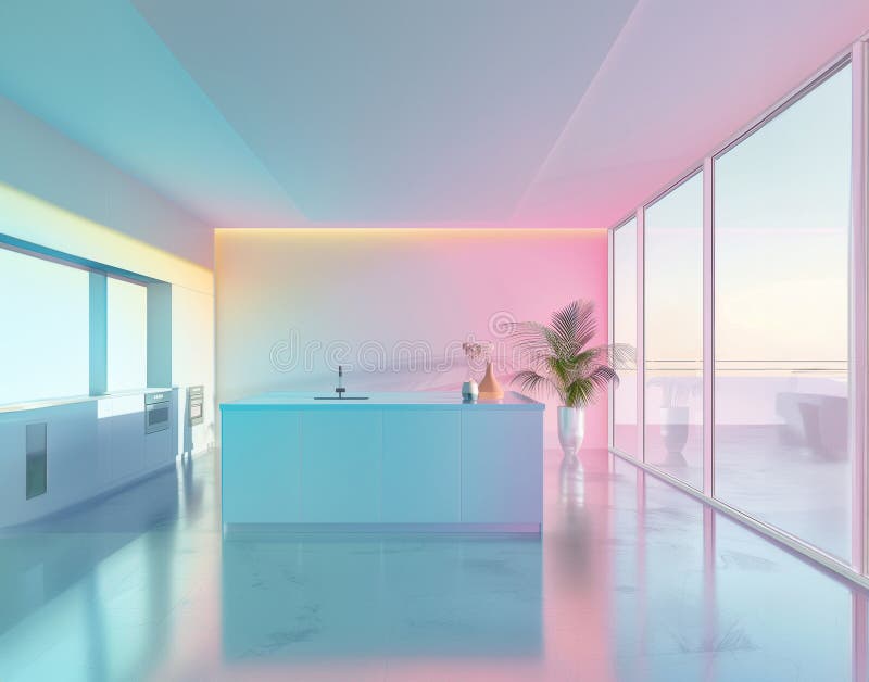 Modern Minimalist Empty Kitchen Interior. Pastel Gradients Stock ...
