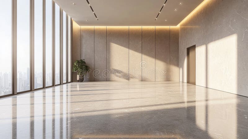 Modern Minimalist Empty Room with City View Stock Illustration ...