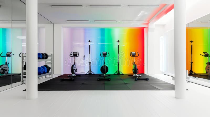 Modern Minimalist Fitness Studio with Vibrant Lighting Setup and Sleek ...