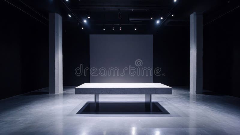 Modern Minimalist Gallery Interior with Concrete Table Stock ...