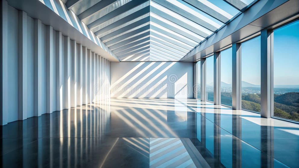 Modern Minimalist Geometric Interior Design Empty Room with Sunlight ...