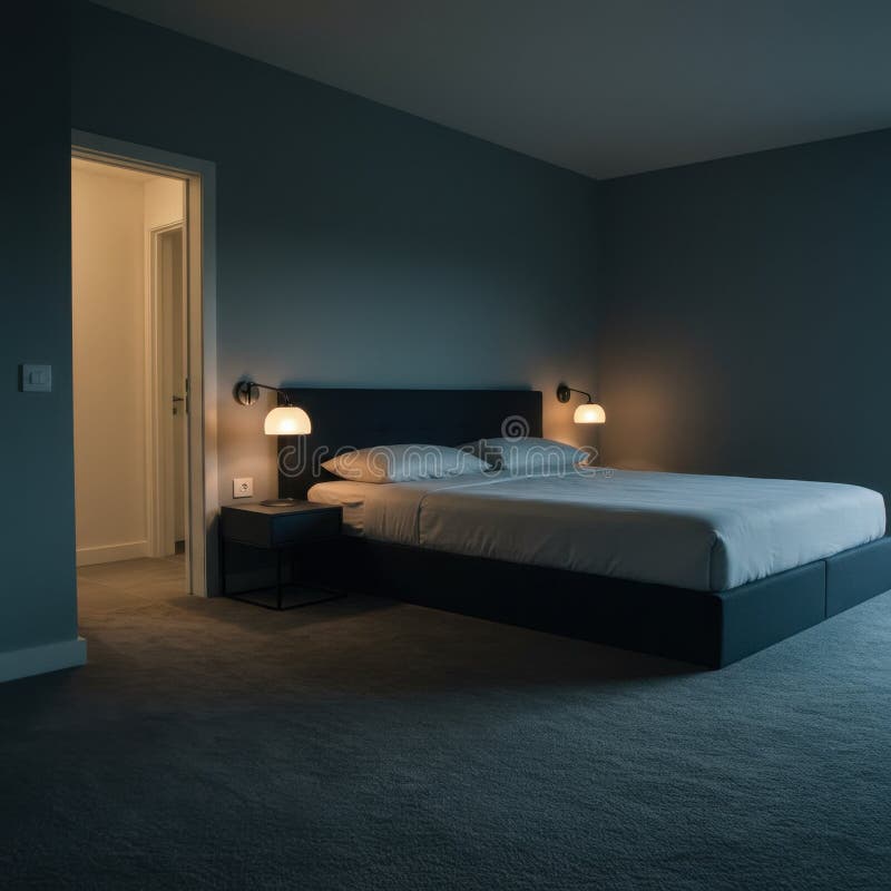 Modern Minimalist Gray Bedroom Interior with Subtle Lighting Stock ...