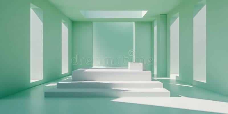 Modern Minimalist Green Room Interior Design White Platform Display 3d ...
