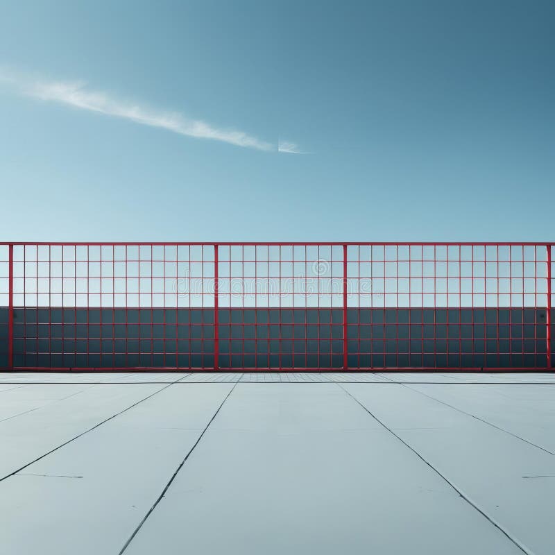 Modern Minimalist Grid Railing Design with Red Metal Frame Stock ...