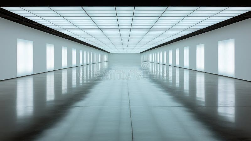 Modern Minimalist Hallway Interior with Reflective Floor and Bright ...