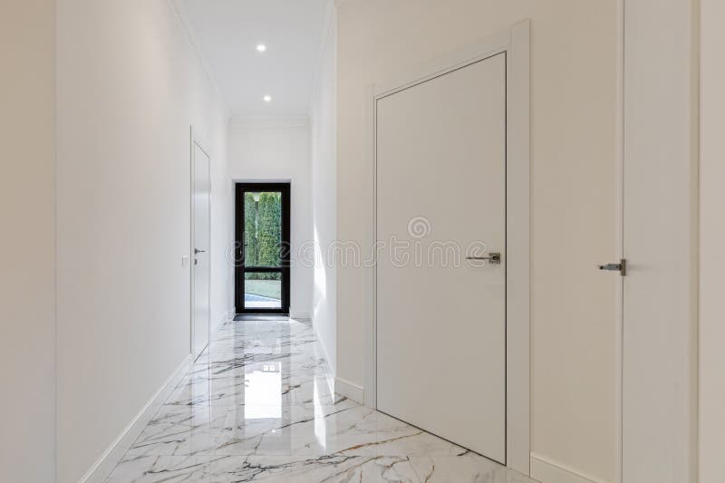 Modern Minimalist Hallway with Marble Flooring Stock Image - Image of ...