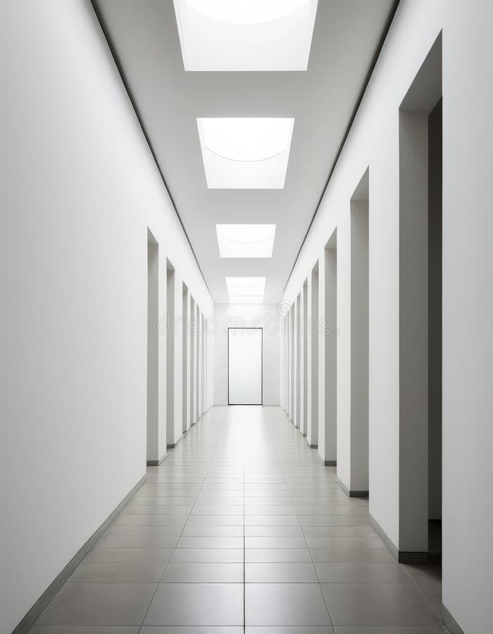Modern Minimalist Hallway with Skylights Stock Photo - Image of ...