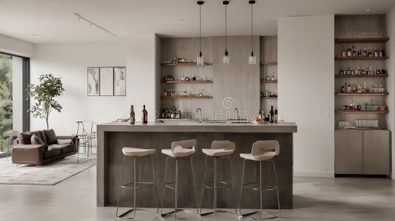 Modern Minimalist Home Bar with a Minimalist Design, a Waterfall ...