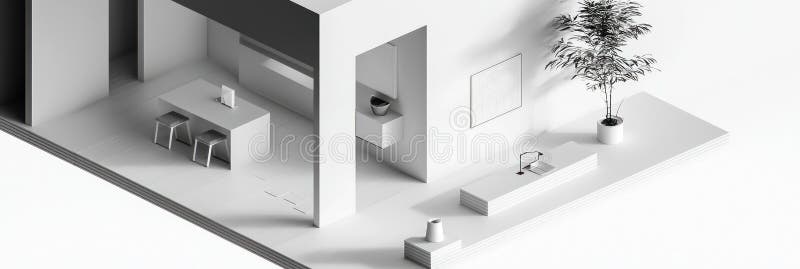 Modern Minimalist Home 3D Model Monochromatic Interior Design Stock ...