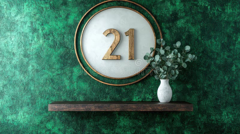 Modern Minimalist Home Decor with Number 21 Sign and Plant Stock ...