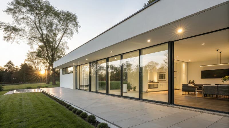 Modern Minimalist Home Exterior Design Sunset Composition, Large ...