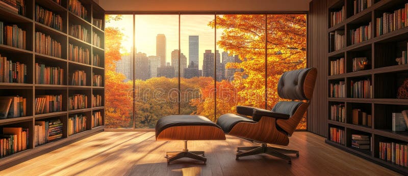 A Modern Minimalist Home Interior with a Chill Room, Panoramic Window ...