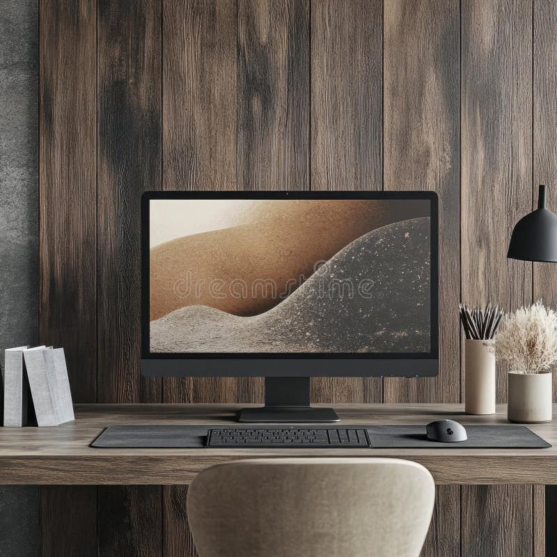 Modern Minimalist Home Office Desk Setup with Black Computer Stock ...