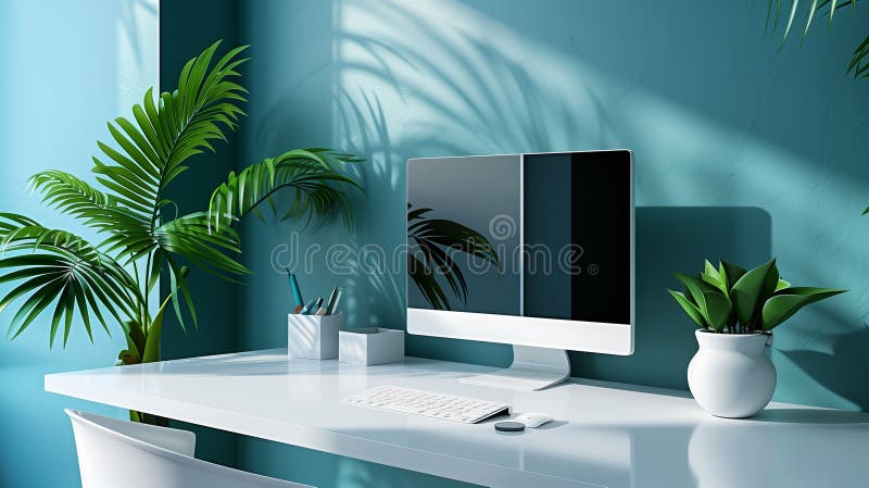 A Modern and Minimalist Home Office Setup Featuring a Sleek Computer ...