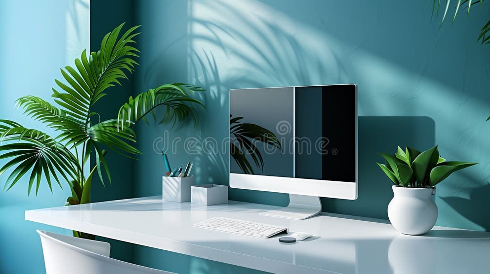 A Modern and Minimalist Home Office Setup Featuring a Sleek Computer ...