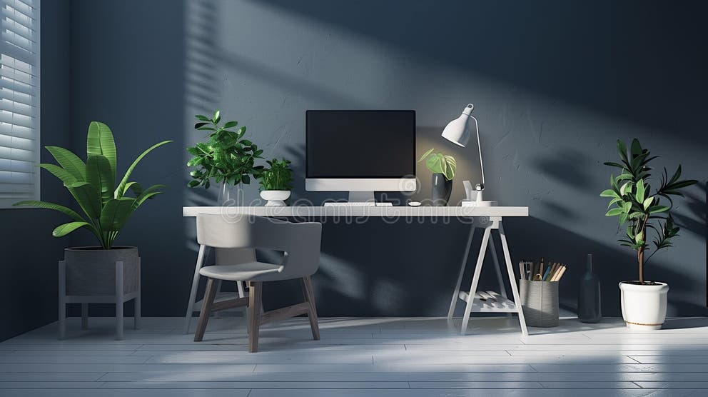 A Modern and Minimalist Home Office Setup Featuring a Sleek Computer ...