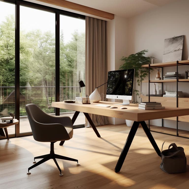 Modern, Minimalist Home Office Setup (generative AI) Stock Illustration ...