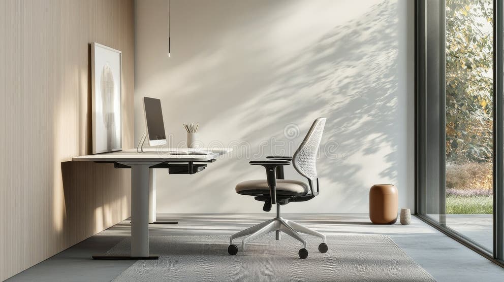 Modern Minimalist Home Office Setup Standing Desk, Ergonomic Chair ...