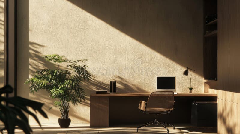 Modern Minimalist Home Office with Sunlight and Plants Stock ...